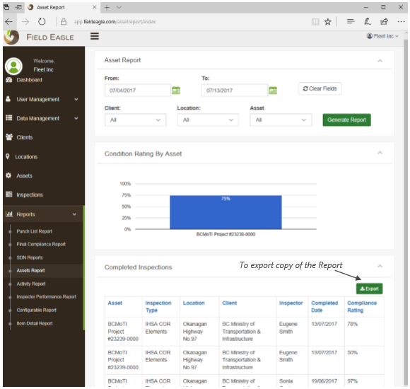 Company Portal - Asset Condition Report – Field Eagle