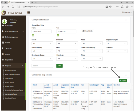 Company Portal - Configurable Report – Field Eagle